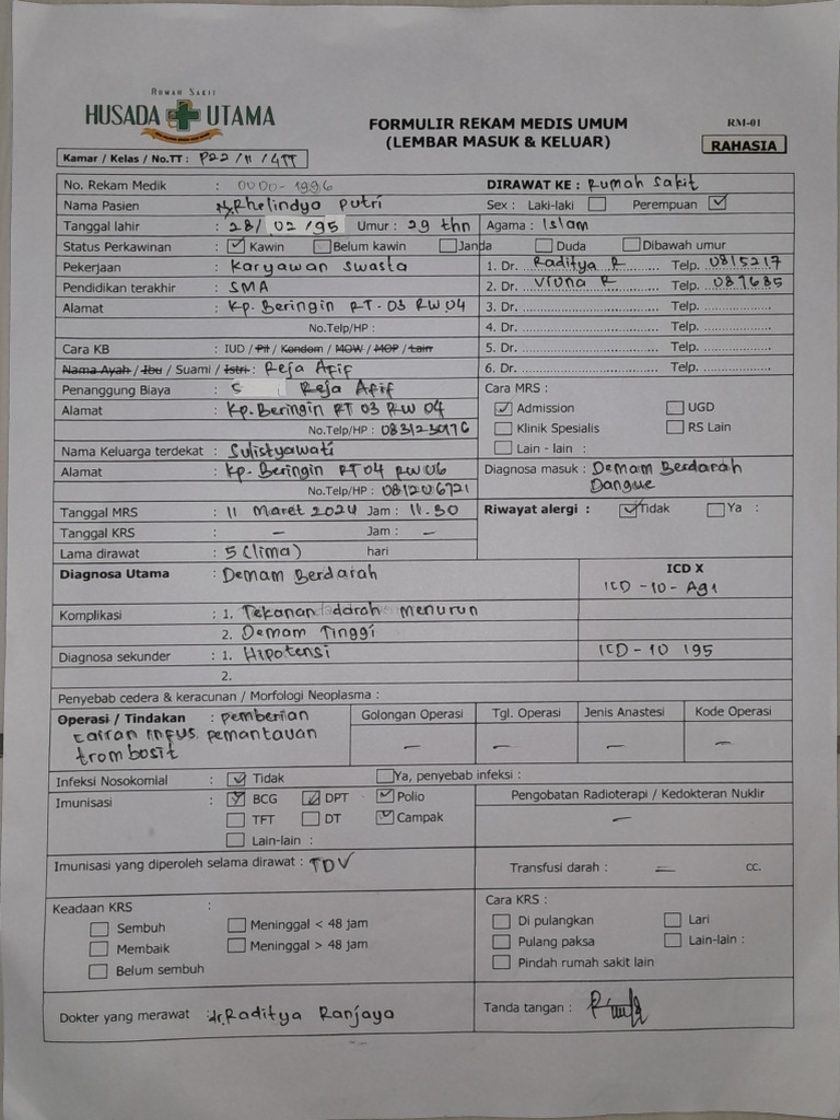 Formulir RM Lembar Masuk Dan Keluar | PDF