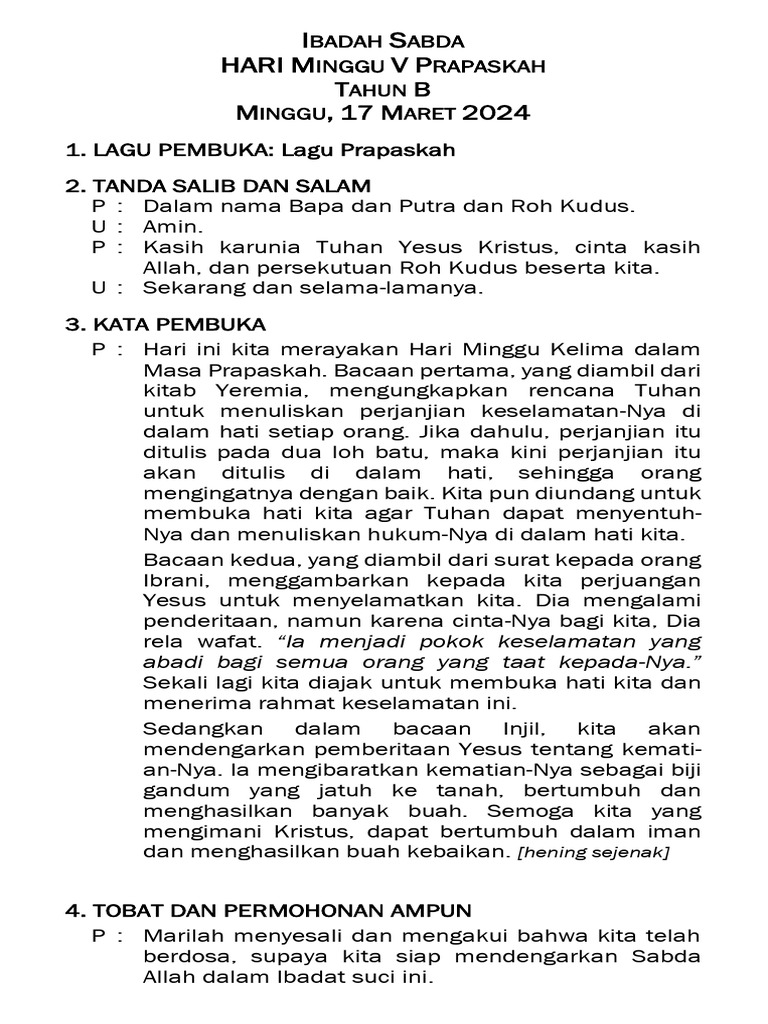 Ibadat Sabda Prapaskah V 2024 | PDF | Filsafat | Kajian Bahasa Asing
