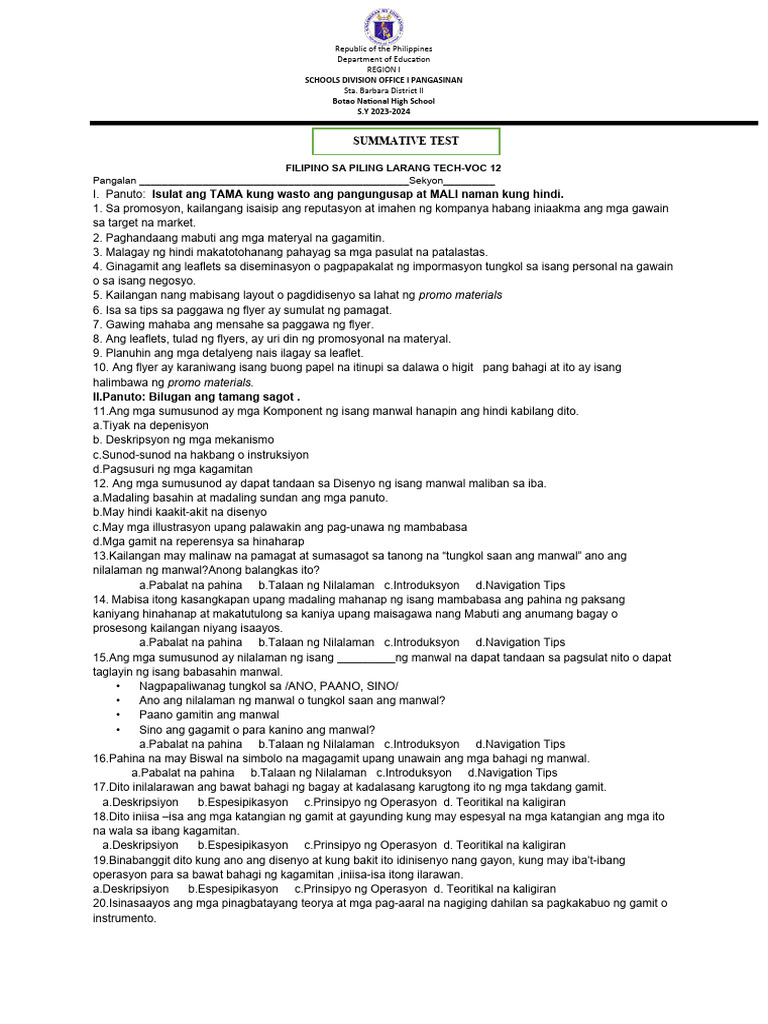 1st summative FPL 23-24 | PDF