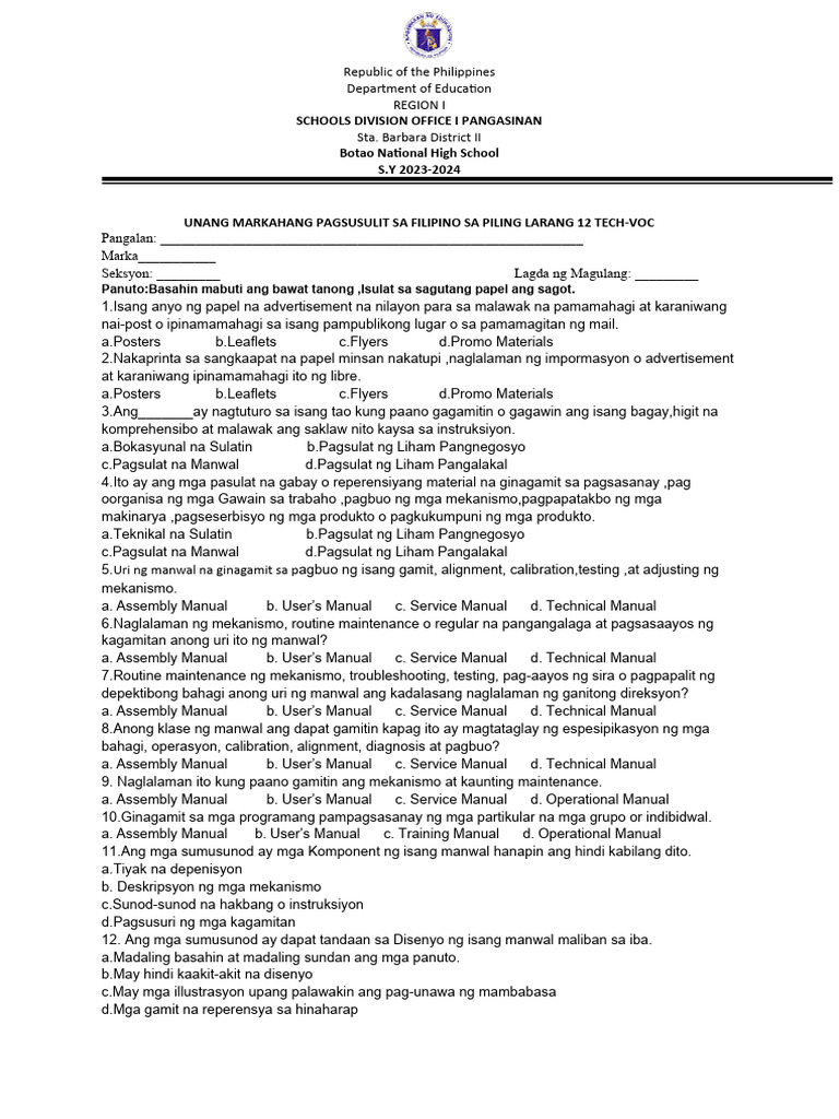 1st EKSAM FLP TECH VOC 23-24 | PDF