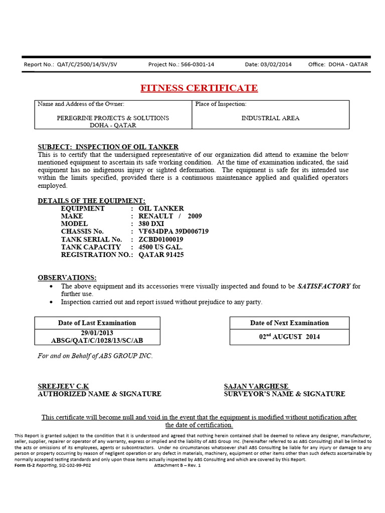 Fitness Certificate | PDF | Legal Liability | Civil Law (Legal System)
