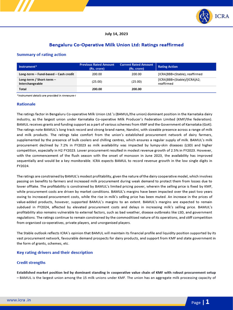 BAMUL Ratings Reaffirmed: Financial Outlook | PDF | Cooperative ...