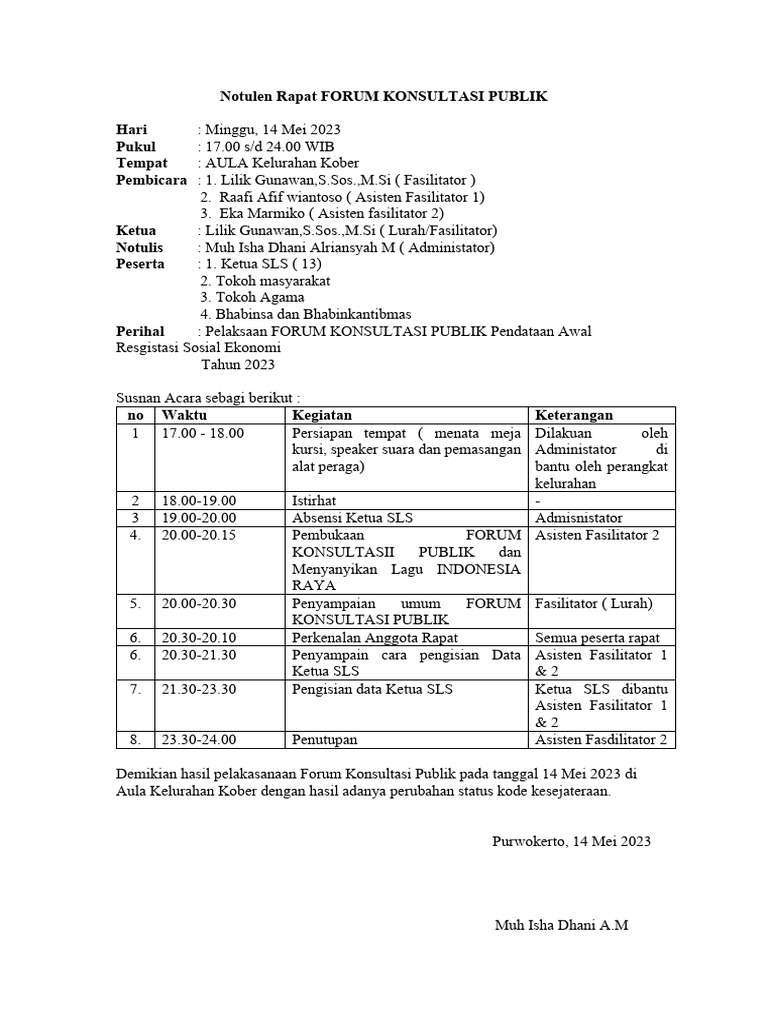 Notulen Rapat FORUM KONSULTASI PUBLIK (1) Asfas | PDF | Seni