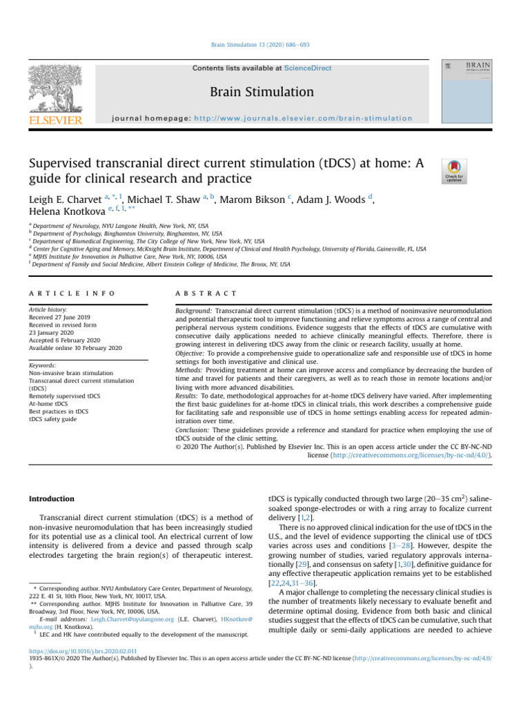 Supervised Transcranial Direct Current Stimulation (TDCS) at Home - A Guide For Clinical ...