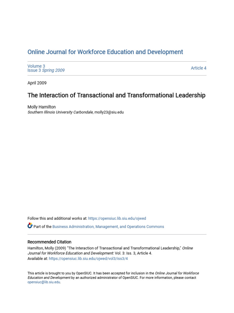The Interaction of Transactional and Transformational Leadership | PDF ...
