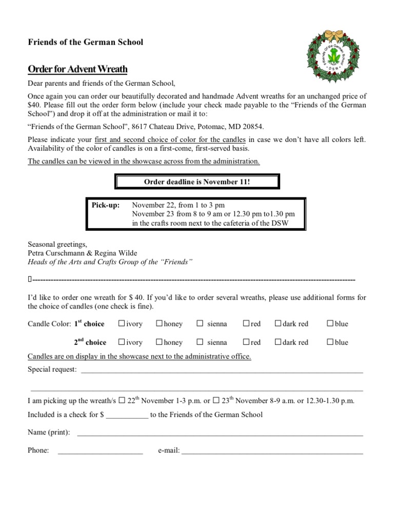 Advent Wreath Order Form 2011 English | PDF