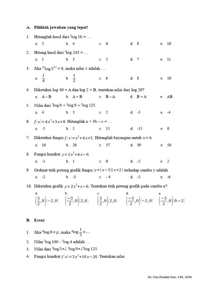 Soal Logaritma Kelas 10 | PDF