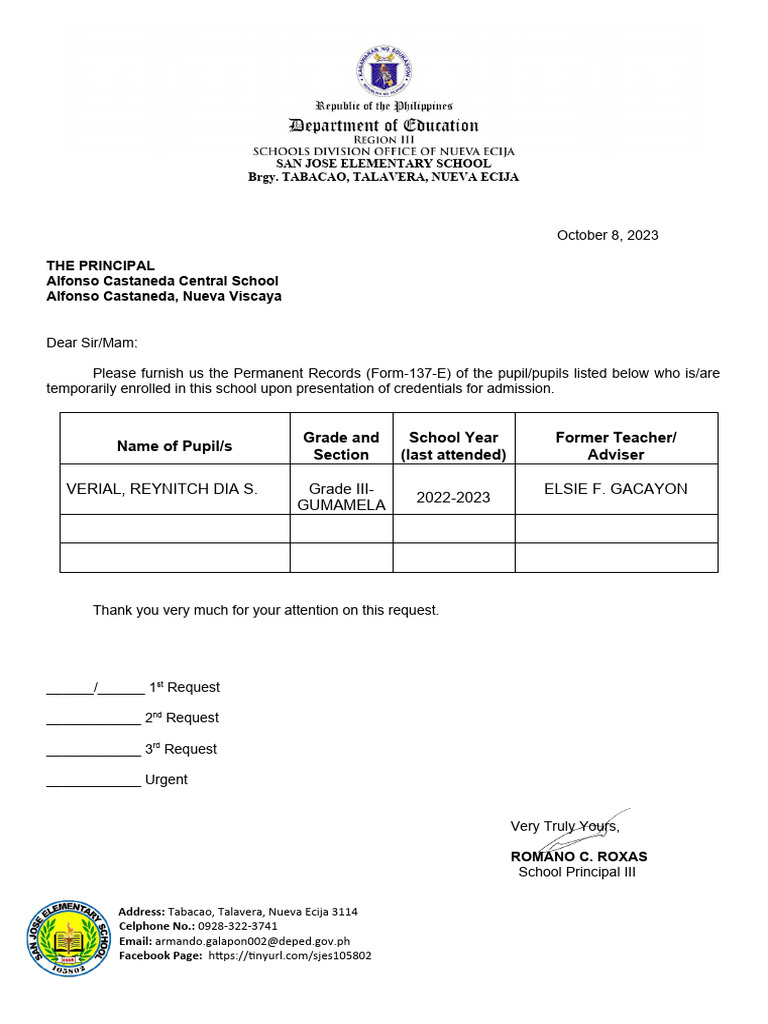 Request For Form 137 1 | PDF