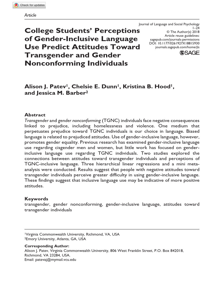Gender-Inclusive Language and TGNC Attitudes | PDF | Stereotypes | Sexism