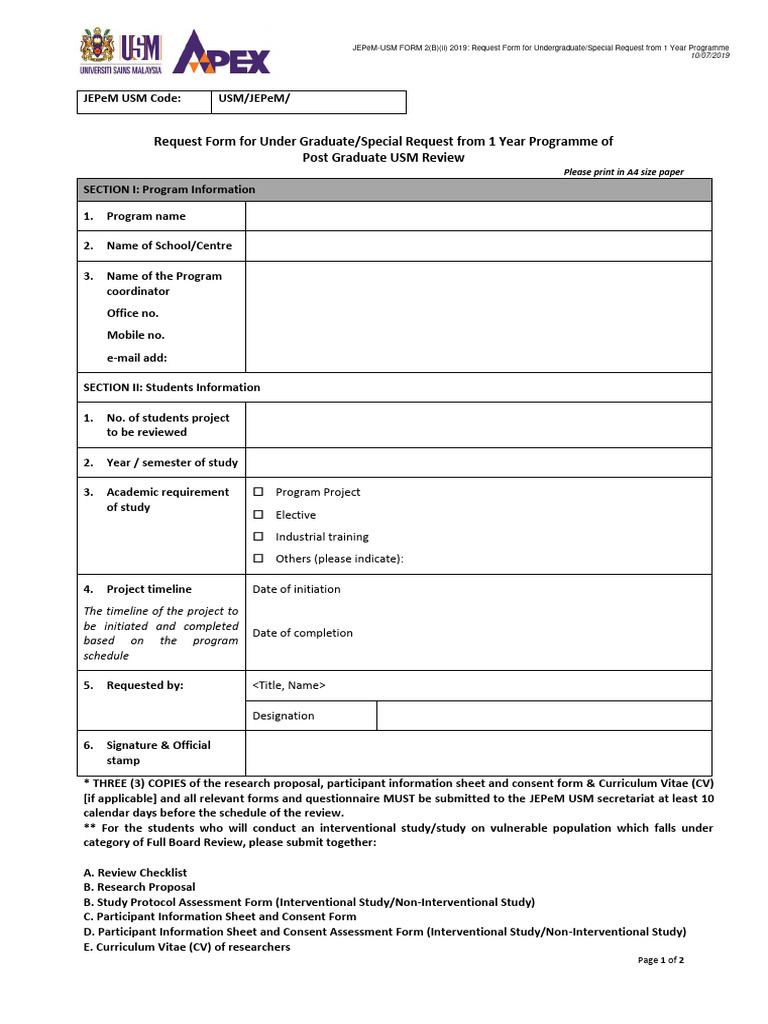 JEPeM-USM Request Form for Projects | PDF