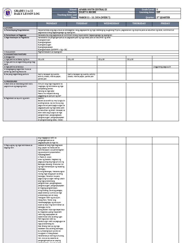 DLL - Esp 5 - Q3 - W7 | PDF