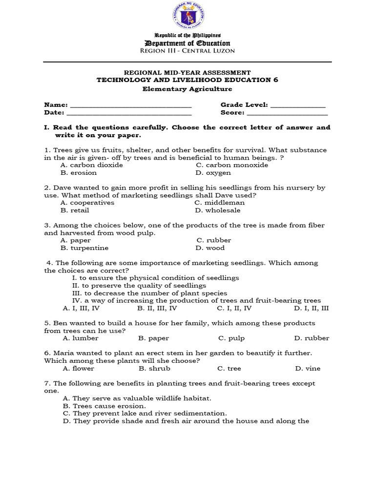 AGRI 6 Question | PDF | Seed | Trees