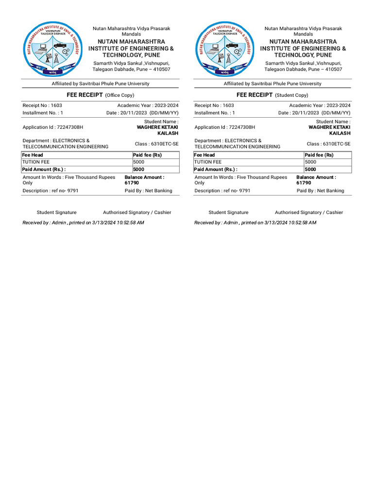 Fee Receipt for 5000 Rupees Payment | PDF | Services (Economics ...
