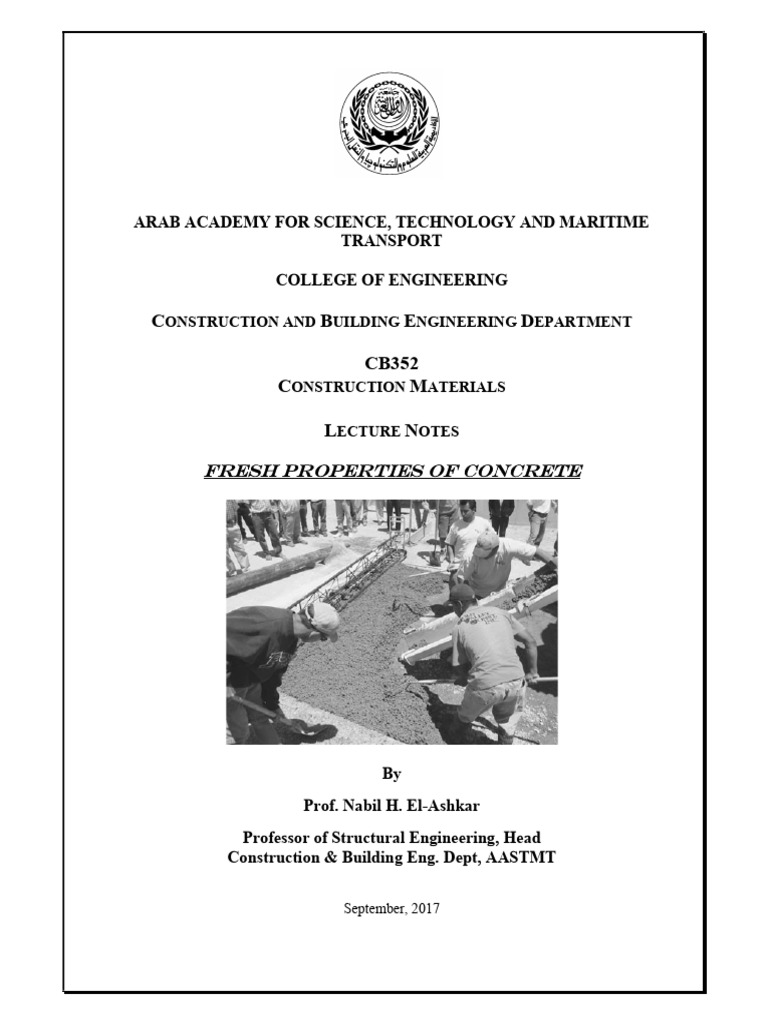HO - CB 352 CM Part - 4A - Fresh Properties of Concrete (1) | PDF | Concrete | Cement