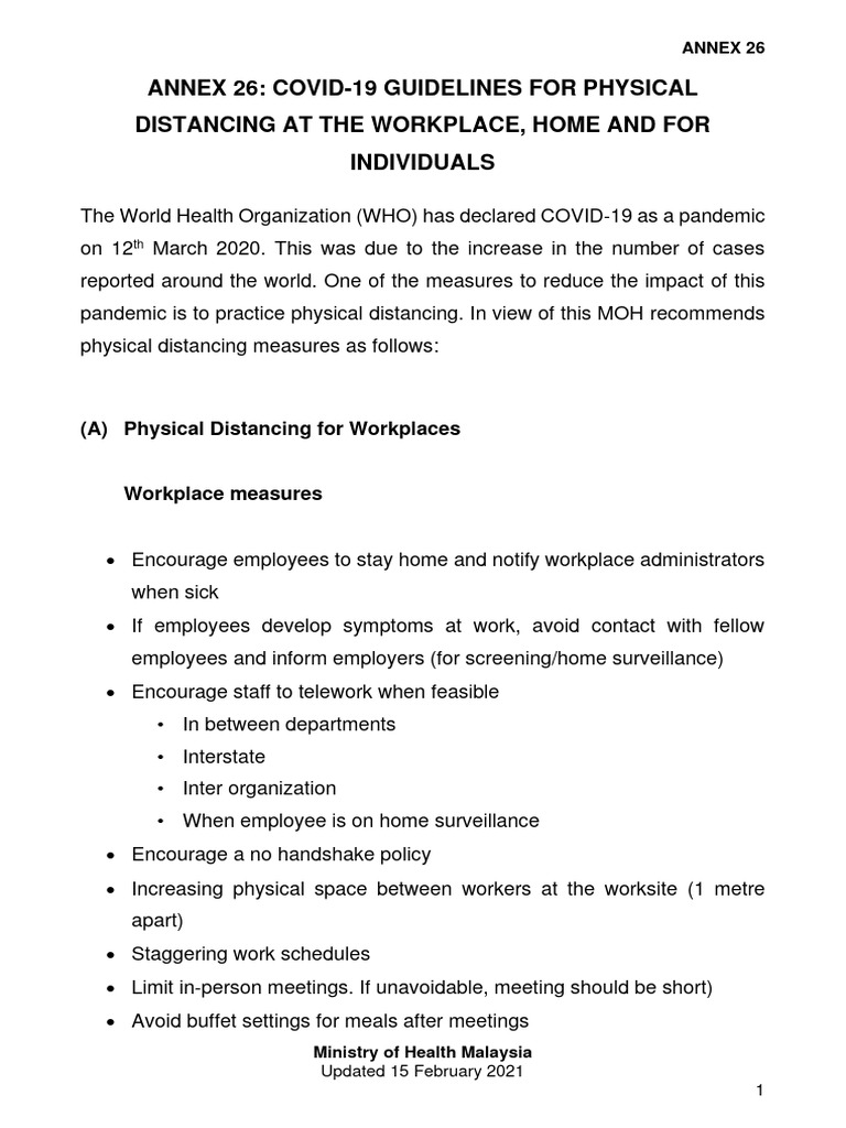 Covid-19 Guidelines For Physical Distancing at The Workplace Home and ...