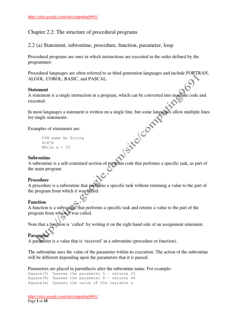 2.2 Statement Procedure Function | PDF | Computer Program | Programming