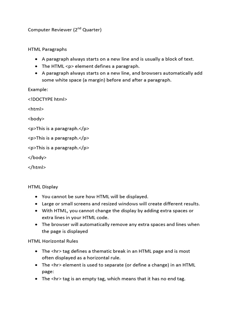 Computer Reviewer (2nd Quarter) (Modified) | PDF | Html Element | Html