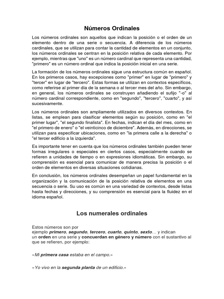 Números Ordinales Exposicion | PDF | Numero Gramatical | Adjetivo