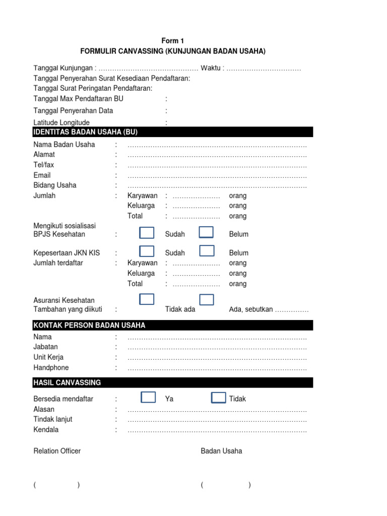 Formulir Kegiatan Canvassing | PDF