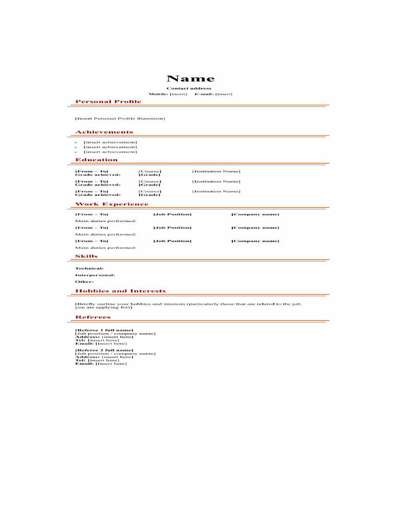 Fill in Blank Resume Templates Free 225884.Png | PDF