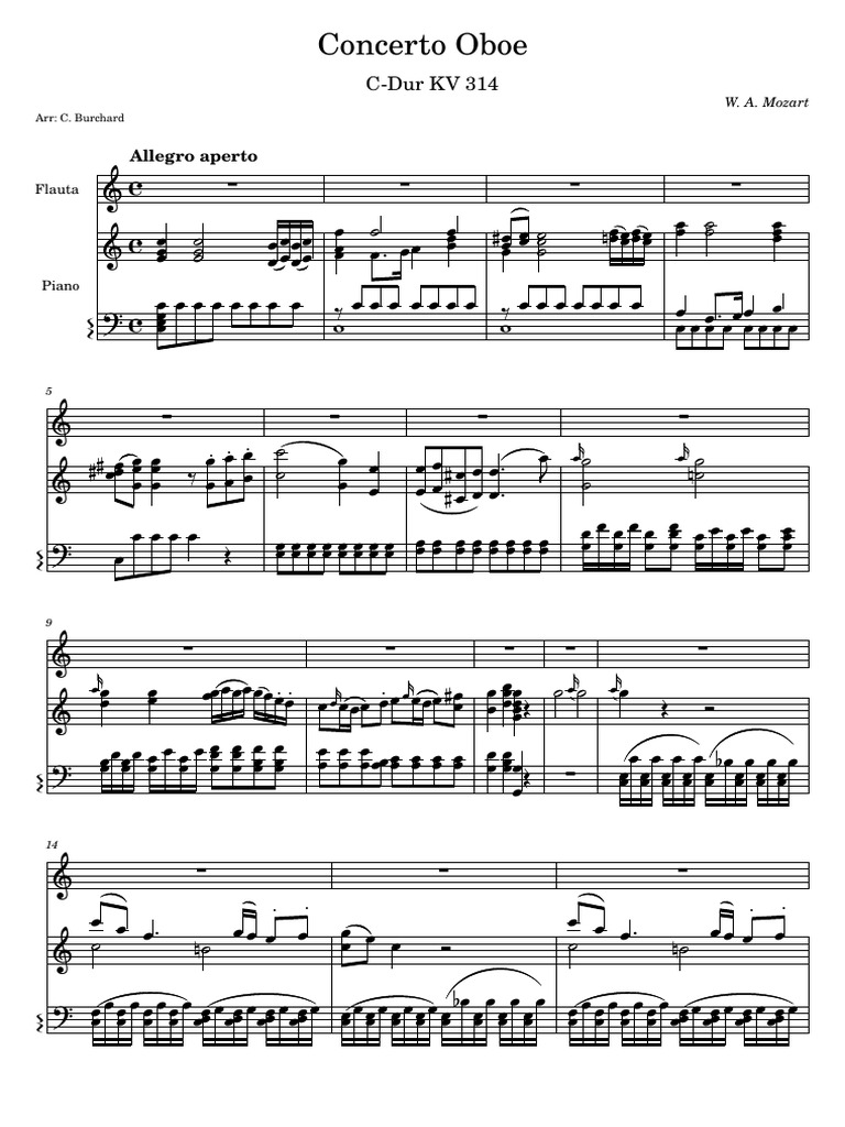 Oboe Concerto in C Major W A Mozart Recorder 2 | PDF | Concerto ...