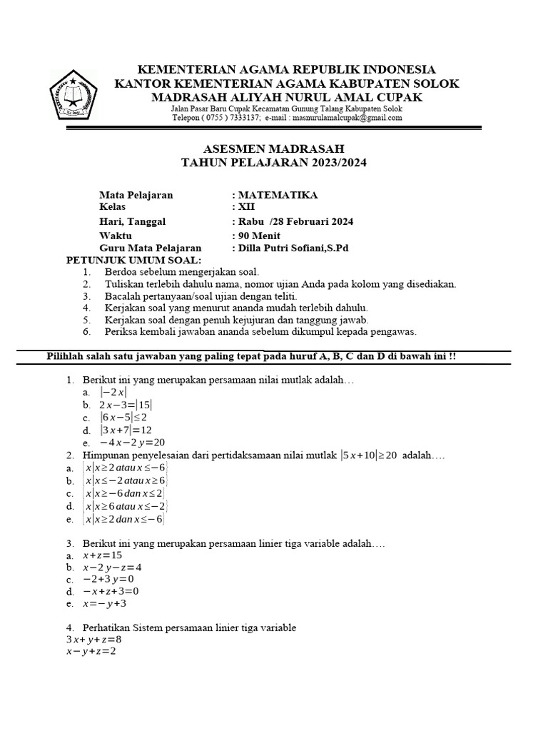 Soal Am Matematika 2024 | PDF