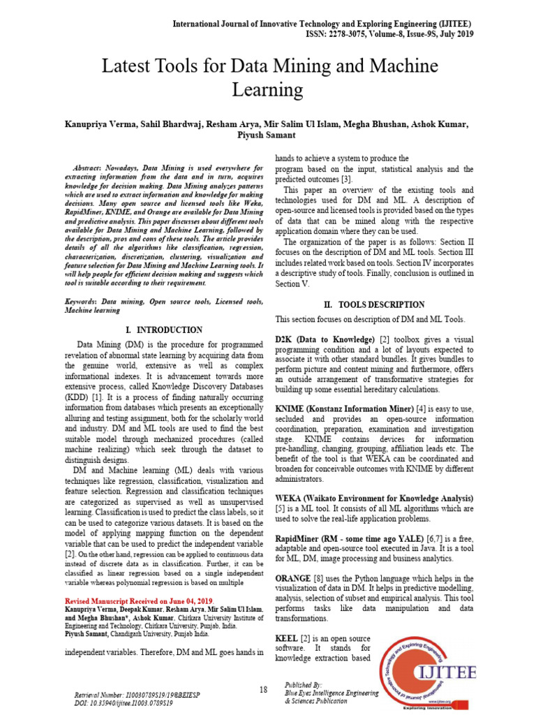 Latest Tools For Data Mining and Machine Learning | PDF | Machine ...