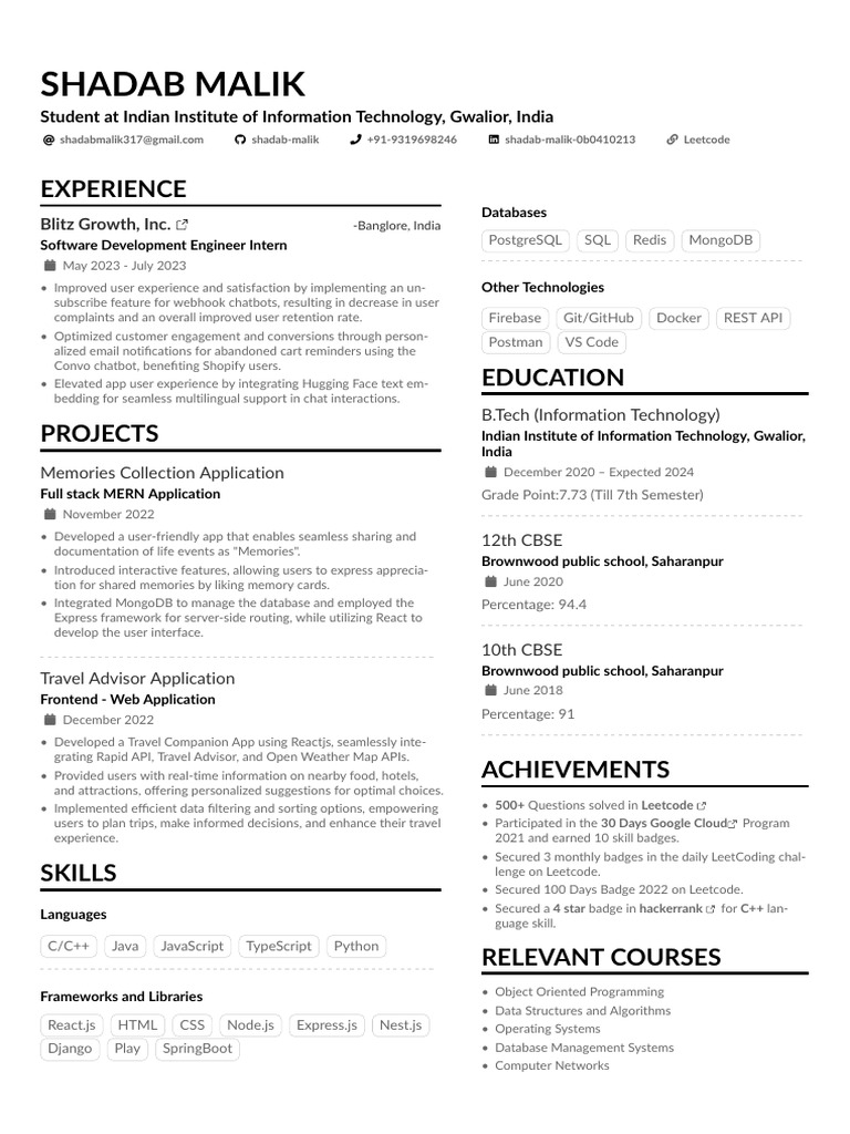 Shadab Resume | Download Free PDF | Java Script | Web Application