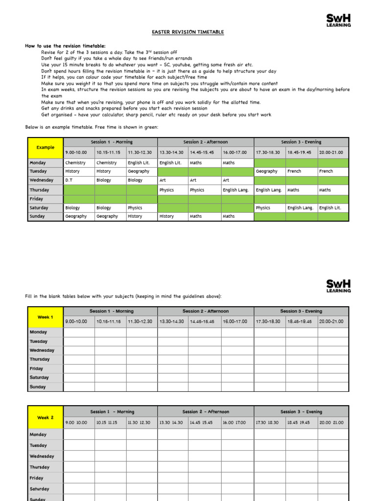 SwH-Easter-Revision-Timetable | PDF
