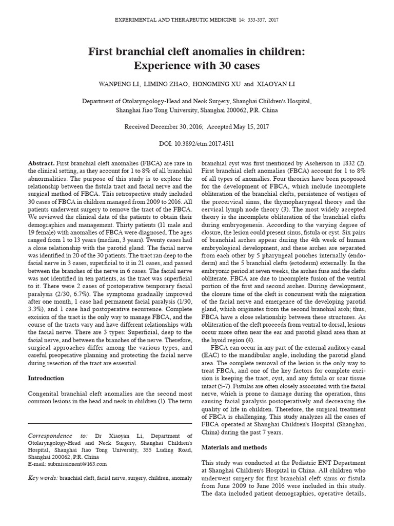 First Branchial Cleft Ainus | PDF | Surgery | Medical Specialties