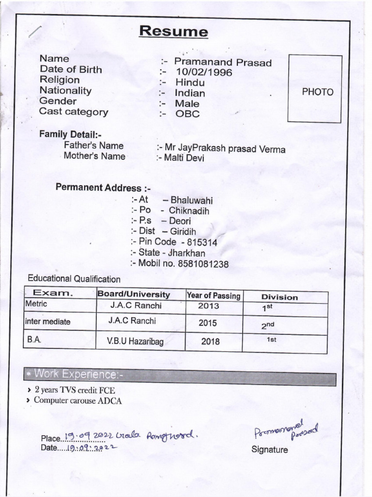 Pramanand Prasad CV | PDF