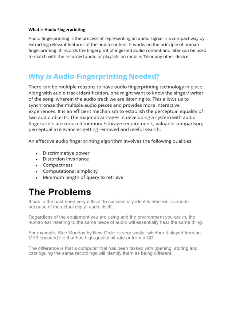 Audio Fingerprinting | PDF | Digital Audio | Fingerprint Audio Fingerprinting | PDF | Digital Audio | Fingerprint