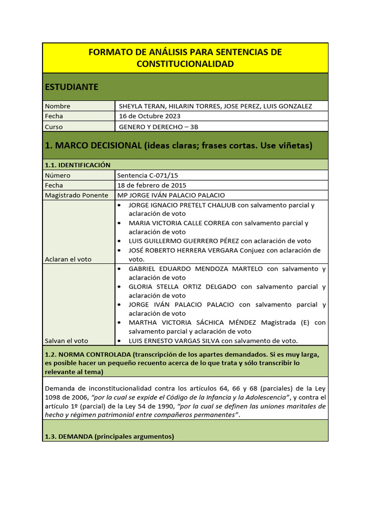 Análisis de Sentencia C-071 - 15 | PDF | Familia | Adopción