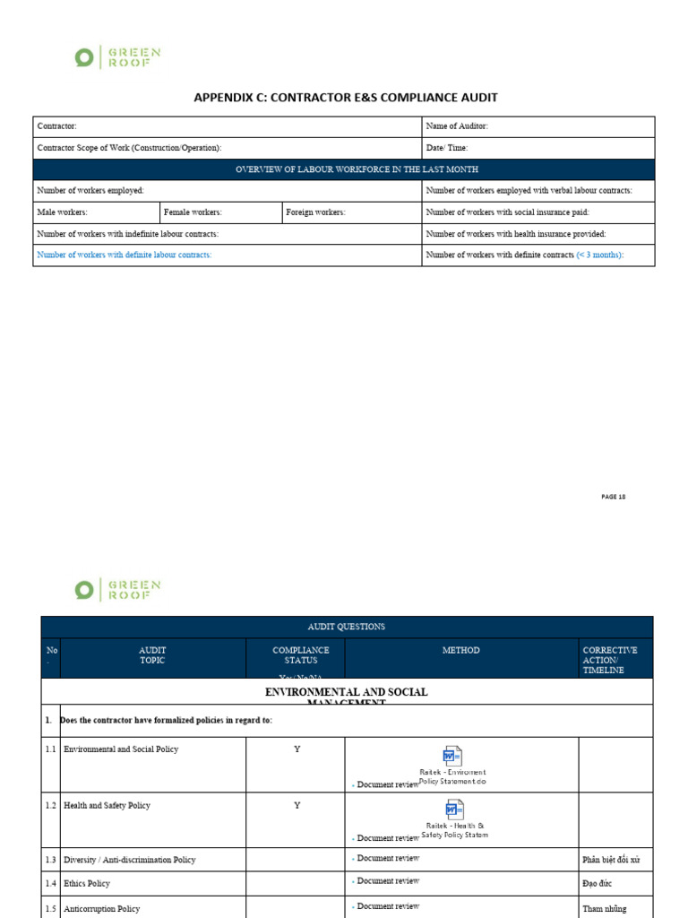 Appendix C. Contractor E&S Compliance Audit | PDF | Employment | Labor