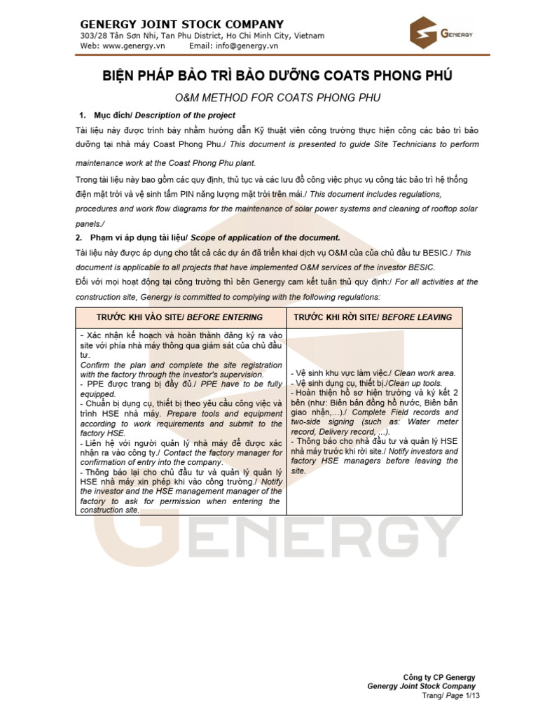 O&m Method For Coats Phong Phu | PDF