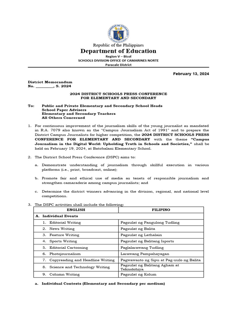 2024 District Press Con Memo | PDF | Journalism