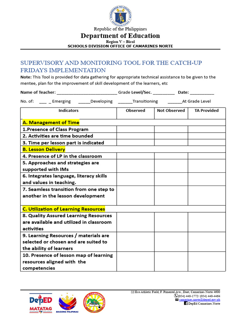 Catch Up Supervisory Monitoring Tool | PDF | Learning | Behavior ...