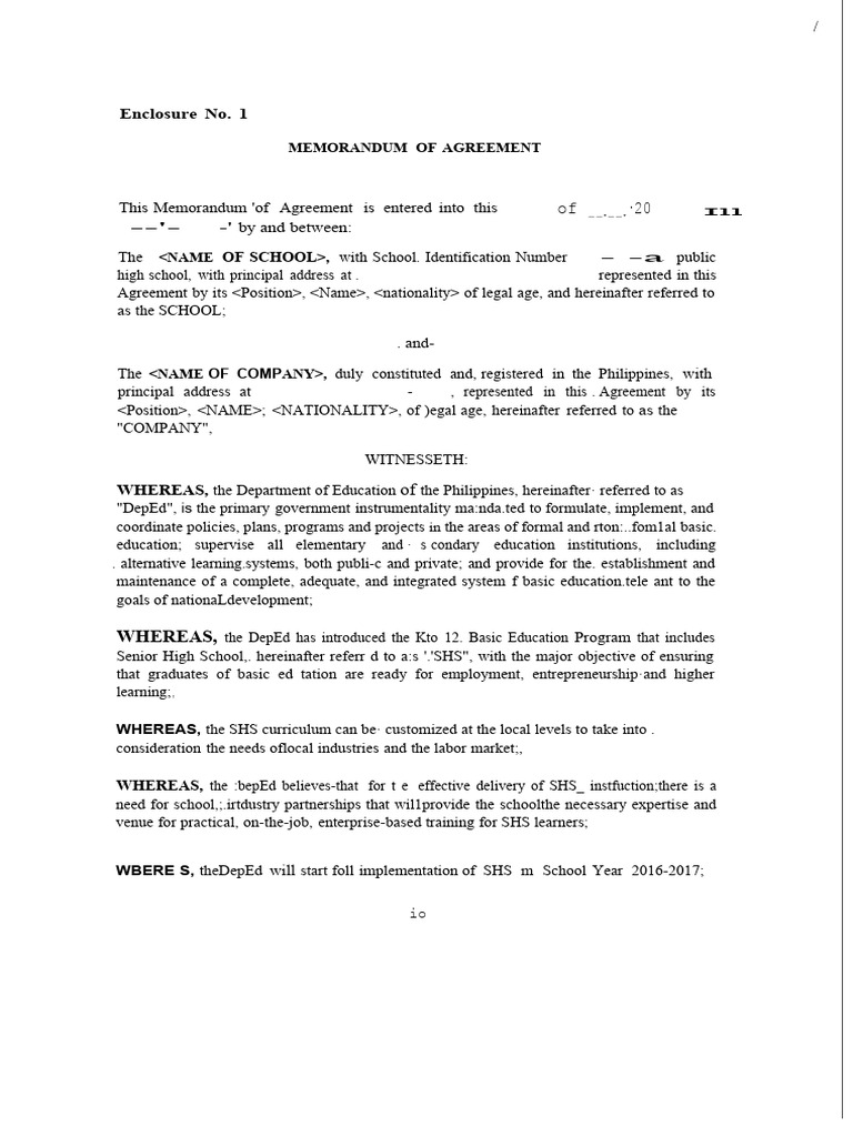 Asp Adopt A School Program Memorandum of Agreement Moa 1 | PDF ...