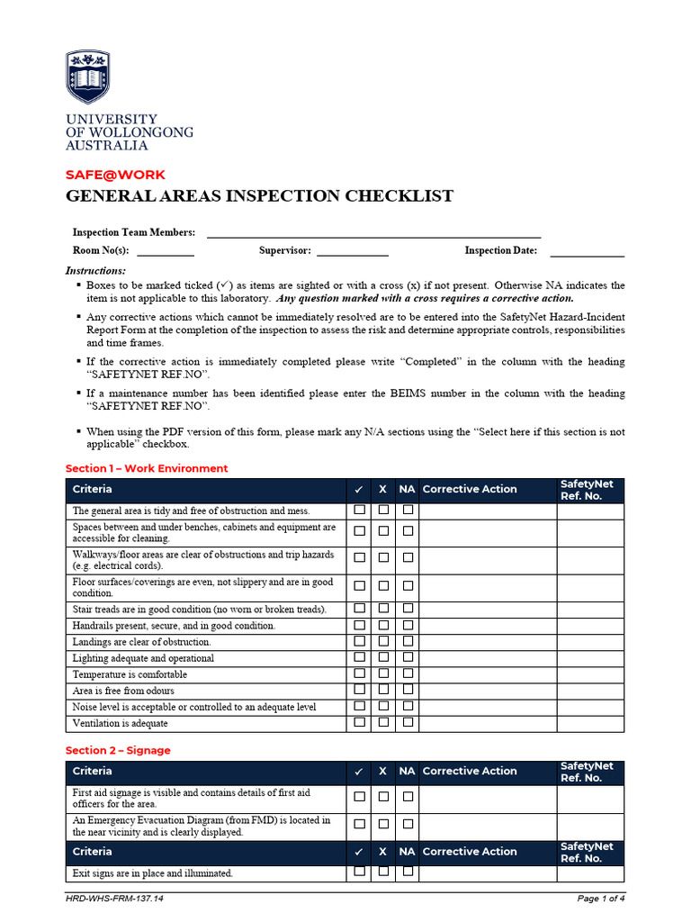 General Areas Inspection List | PDF