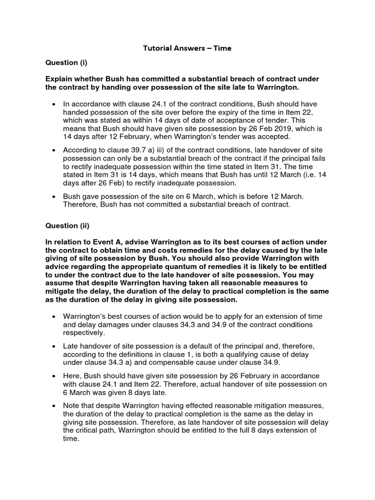 Tutorial Answers - Time | PDF | Liquidated Damages | Damages