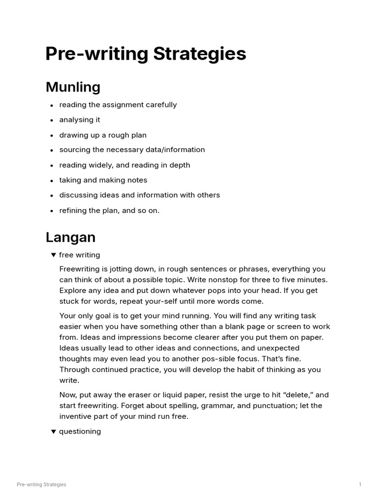 Pre-Writing Strategies | Download Free PDF | Information | Mind