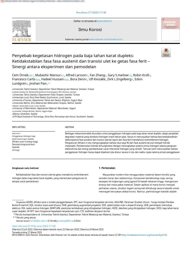 The Causation of Hydrogen Embrittlement of Duplex Stainless Steel 2023 Corro - En.id | PDF
