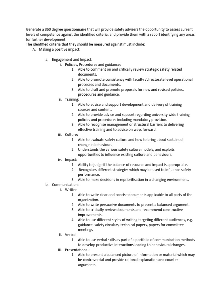 HSE Advisor Competency | PDF | Occupational Safety And Health | Critical Thinking