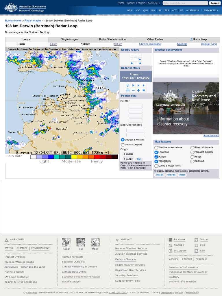 128 KM Darwin (Berrimah) Radar Loop 3 | PDF | Weather | Weather Forecasting