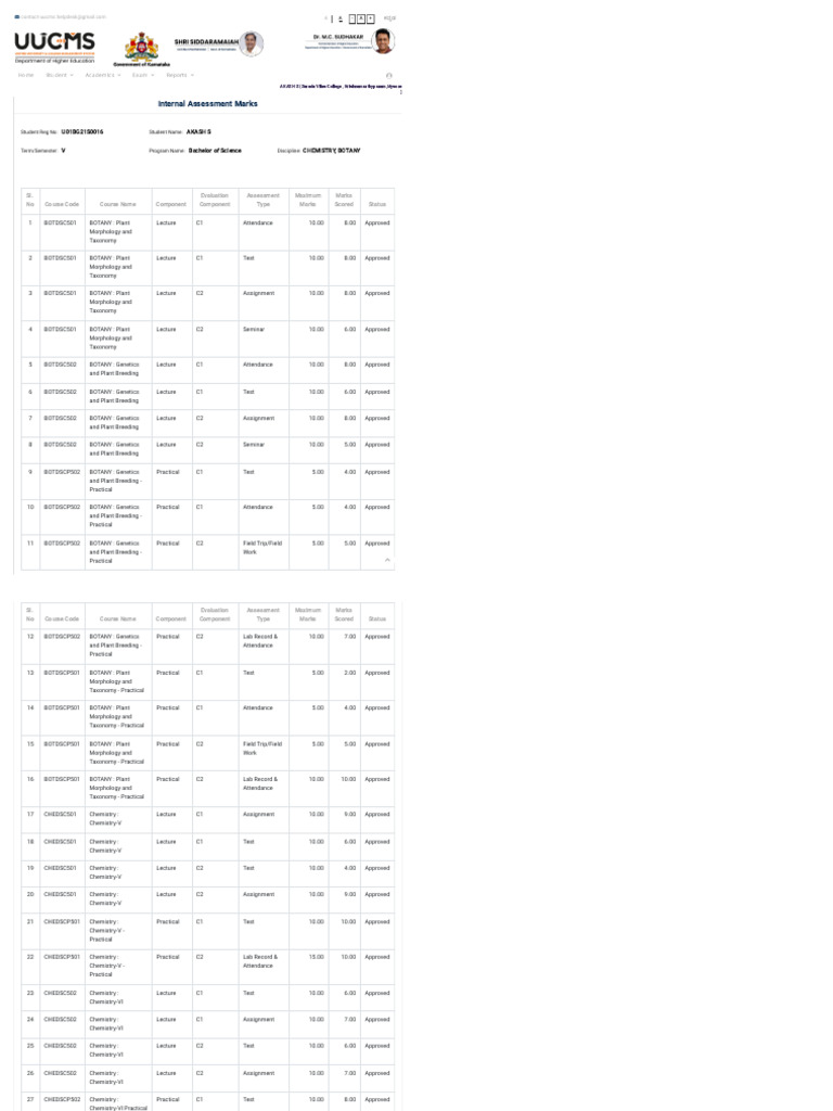 Internal Assessment Marks for Akash S | PDF | Botany | Taxonomy (Biology)