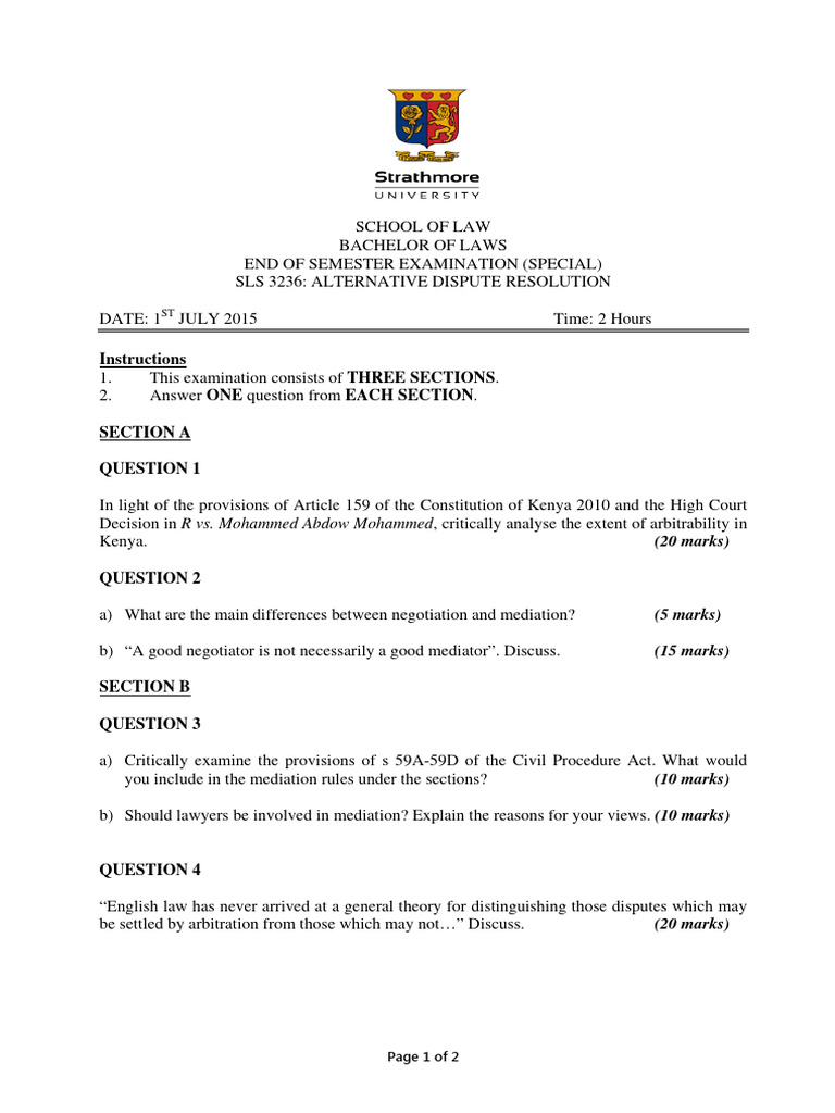 ADR Exam 2015 | PDF | Law