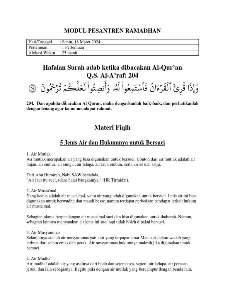 Modul Pesantren Ramadhan TGL 18 Maret 2024 | PDF | Kesehatan Holistik ...