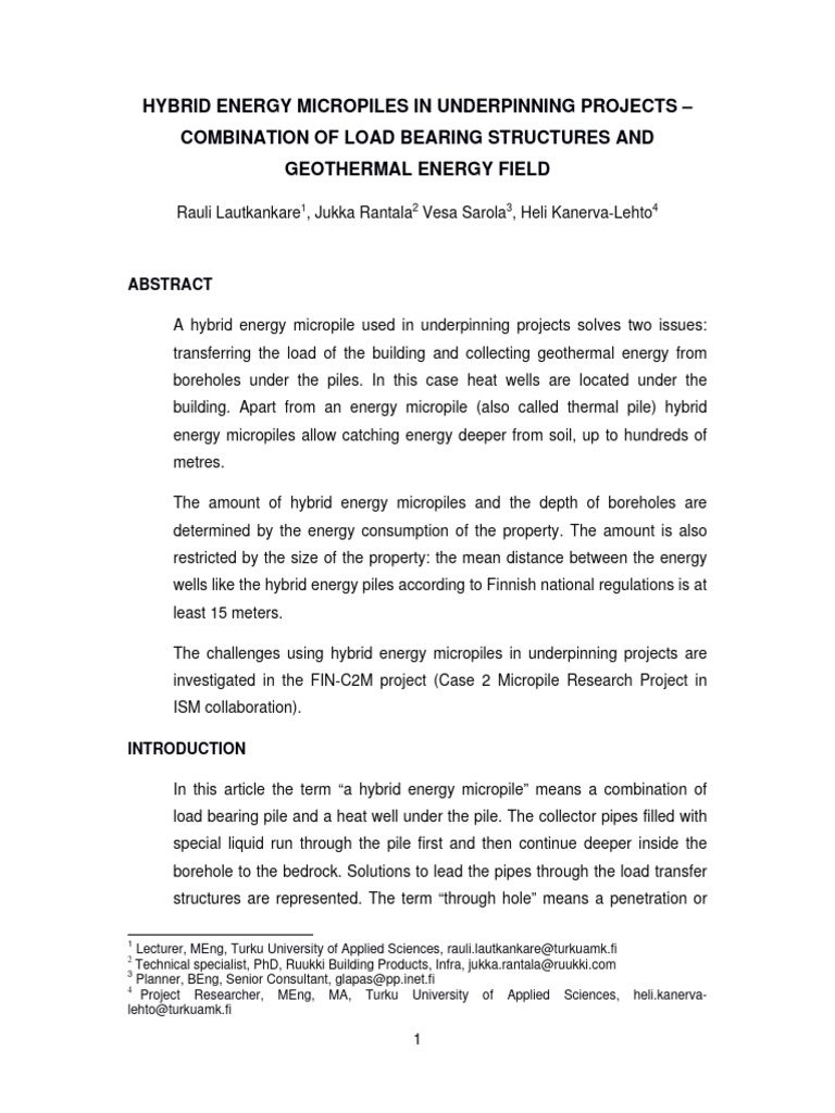 Paper 10 - Hybird Energy Micropiles in Underpinning Projects | PDF