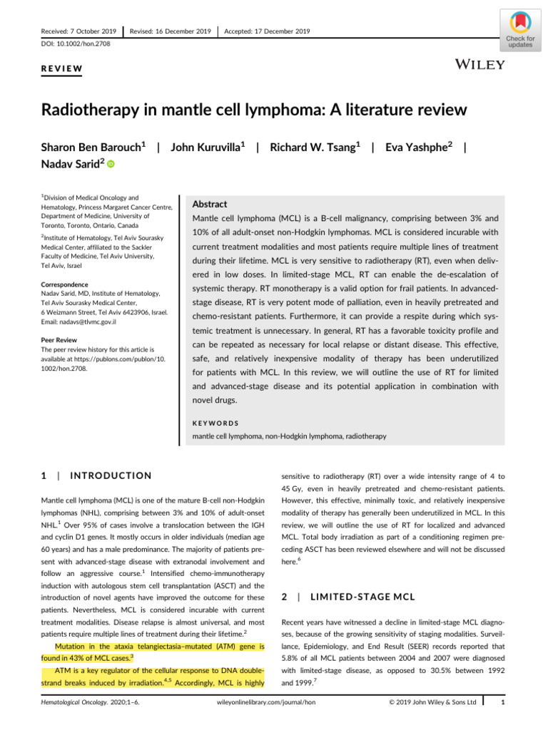 Radiotherapy in Mantle Cell Lymphoma A Literature Review | PDF ...