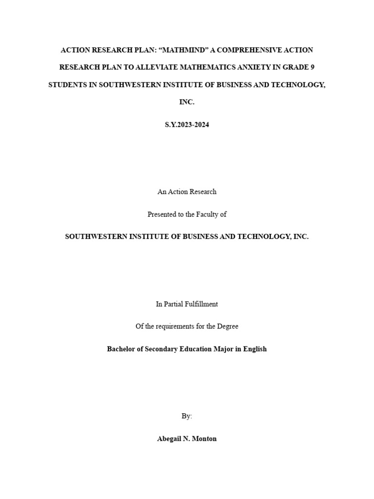 Field Study 2 Action Research | PDF | Mathematics | Anxiety